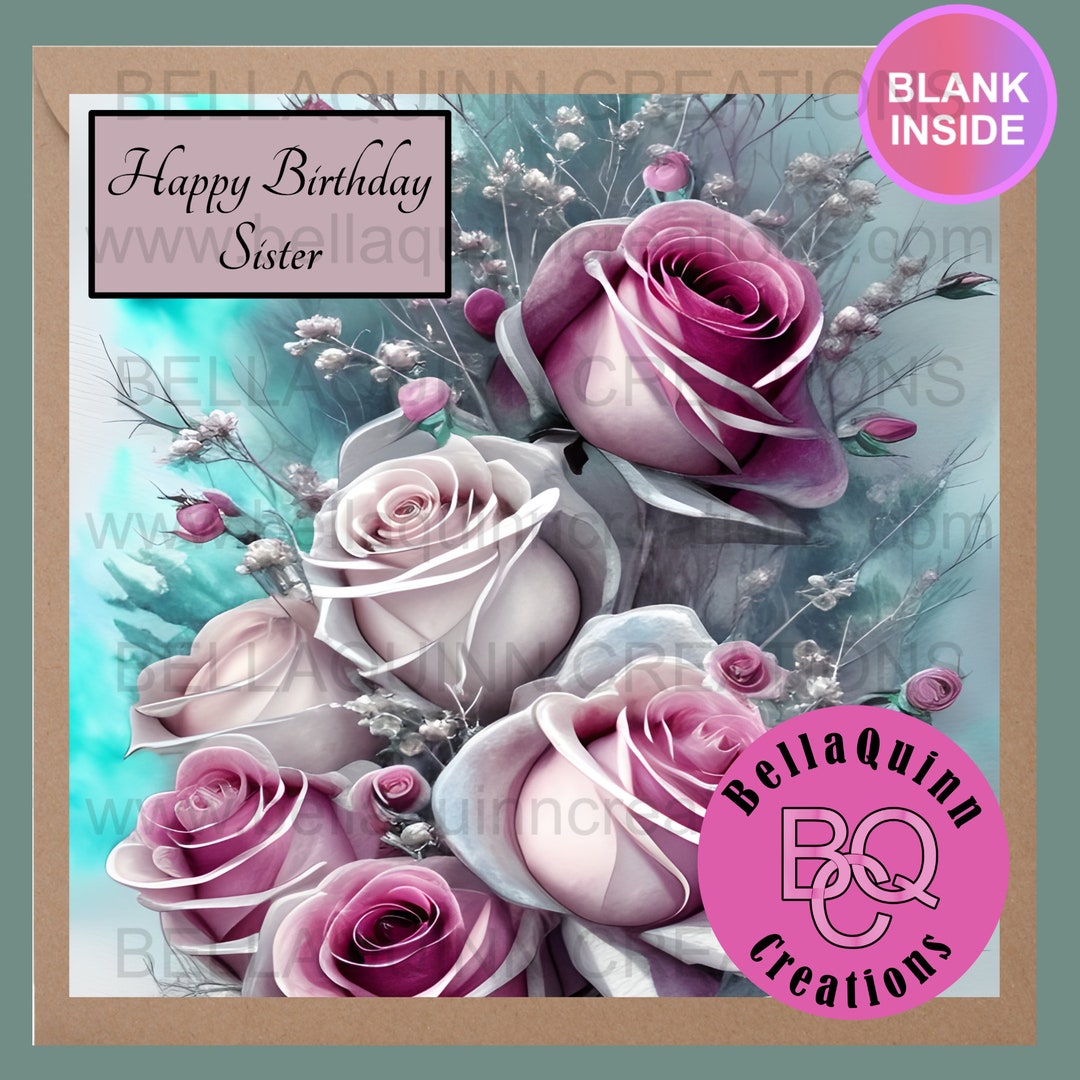 Bouquet of Flowers for Sister Birthday Card, Card for Her, Birthday ...