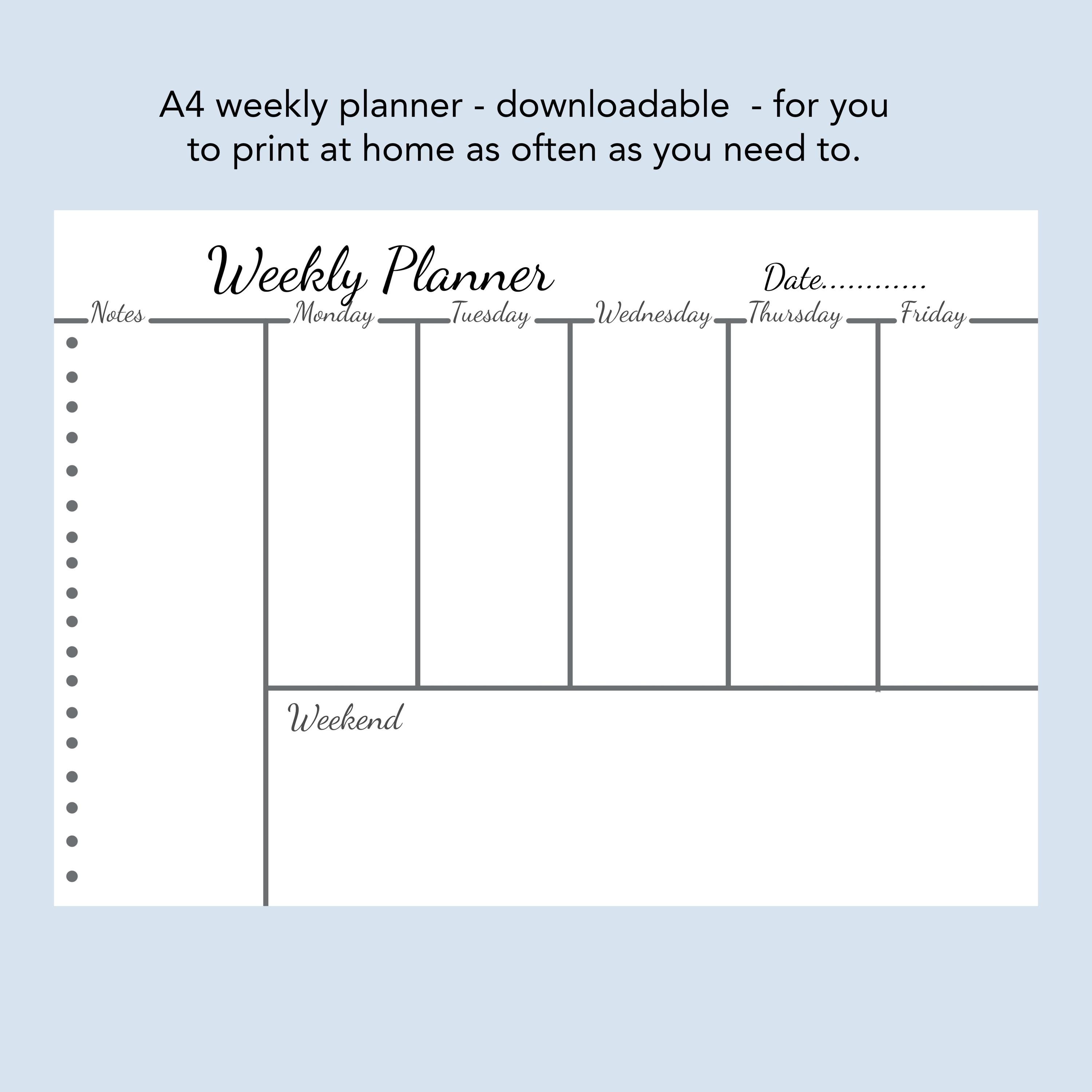 Printable Weekly Planner Template: A4 Portrait & Landscape (digital ...