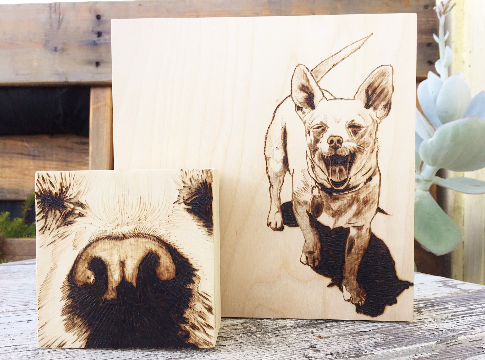 8x8 & 4x4 Inch Example Piece for Custom Wood-burned Pet - Etsy