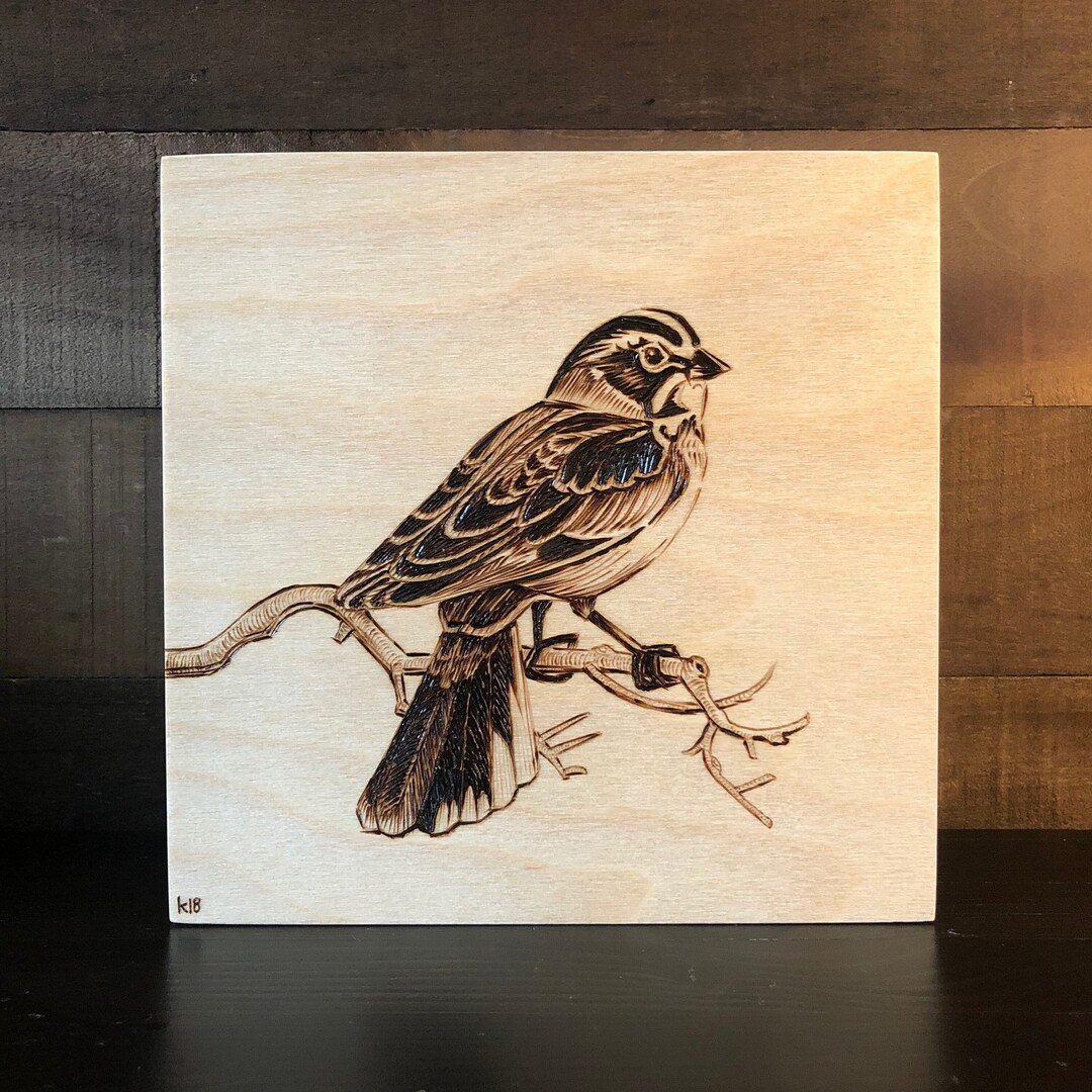 8x8 Inch Example Piece for Wood-burned Bird, Sparrow Art on Wood, Gift ...