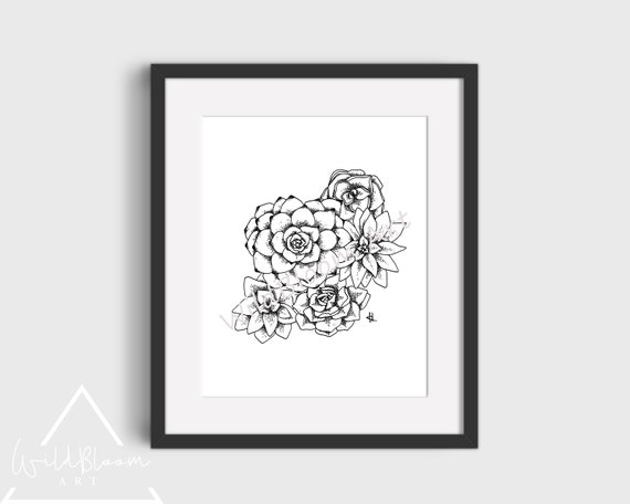 Succulents Line Drawing Printable Art Botanical Print - Etsy