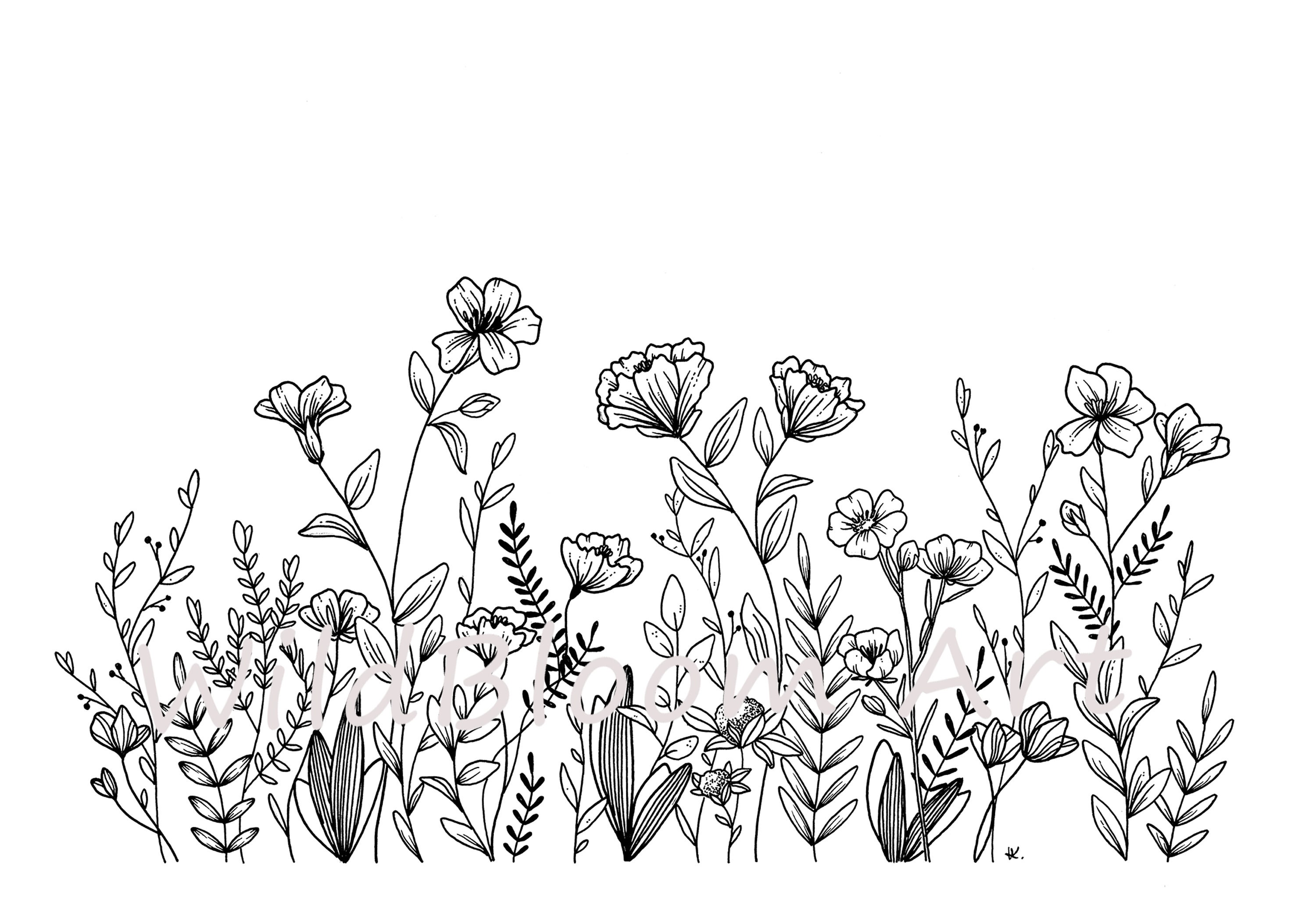 Wildflowers Medley, Wall Art, Hand Drawn Florals, Wildflower Art Print ...