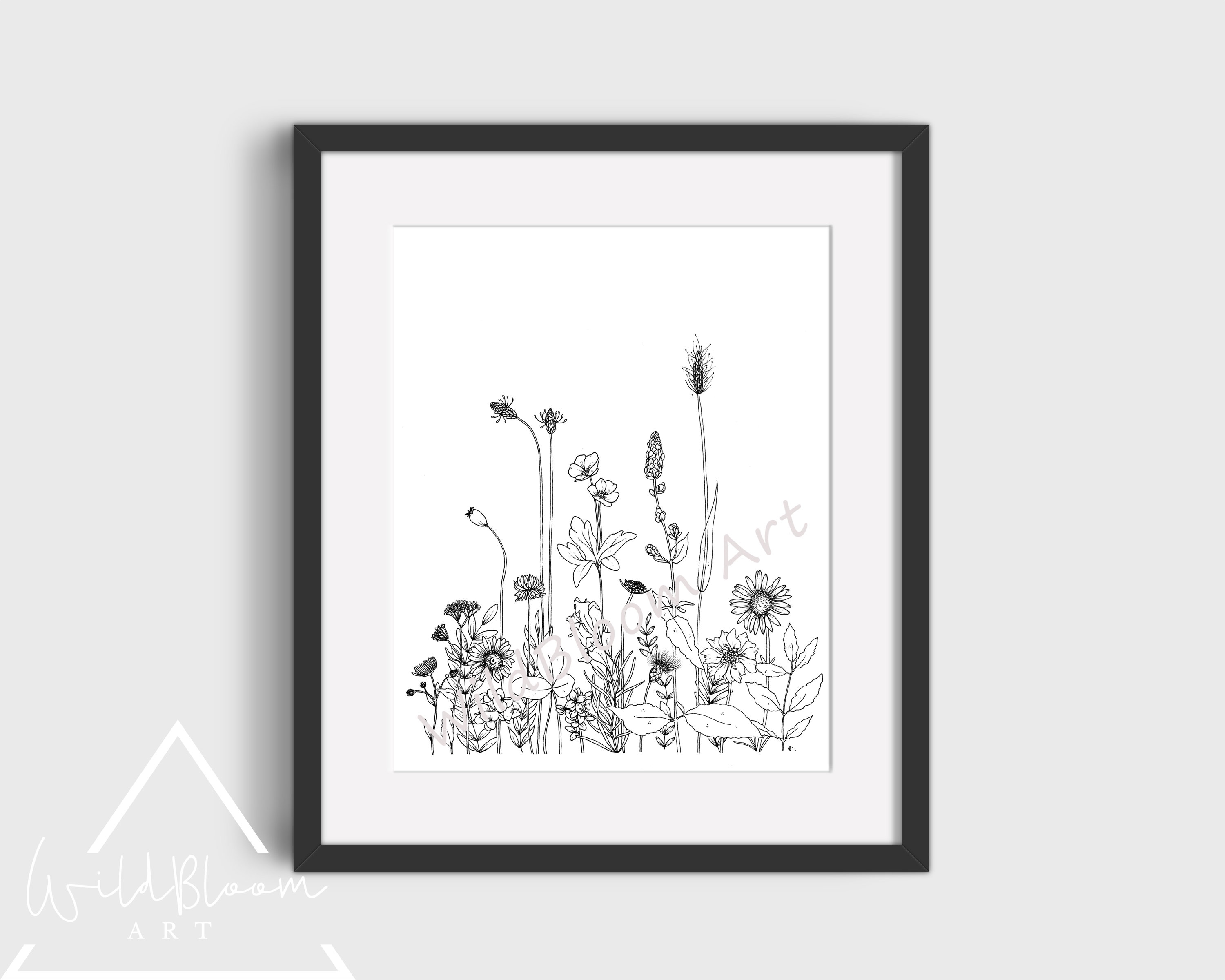 Wildflower Line Drawing, Botanical Print, Art Print, Flower Art Print ...
