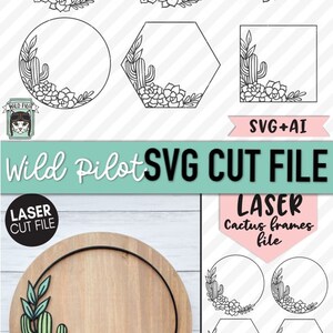 Cactus Laser Cut File SVG, Cactus Frame Laser File, Round Cactus Sign ...