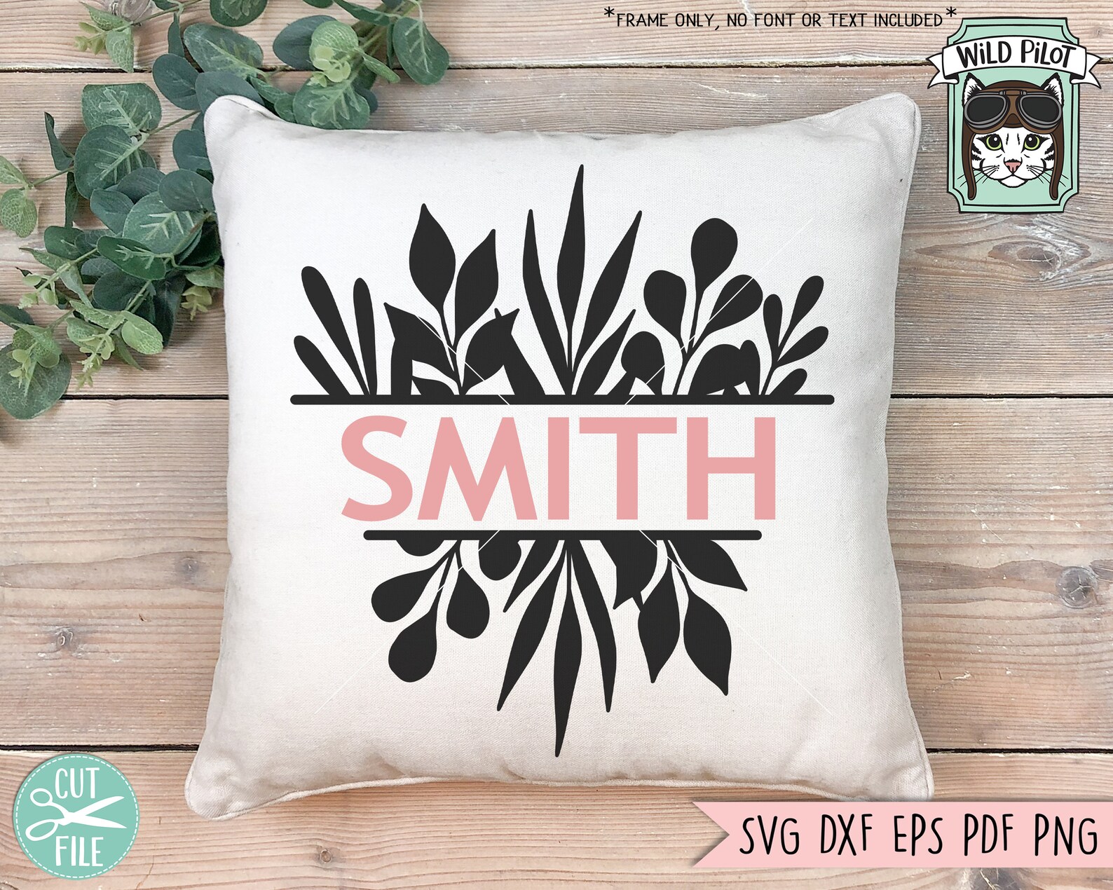 Leaf Border SVG, Leaf Monogram Frame SVG, Split Monogram Frame SVG ...