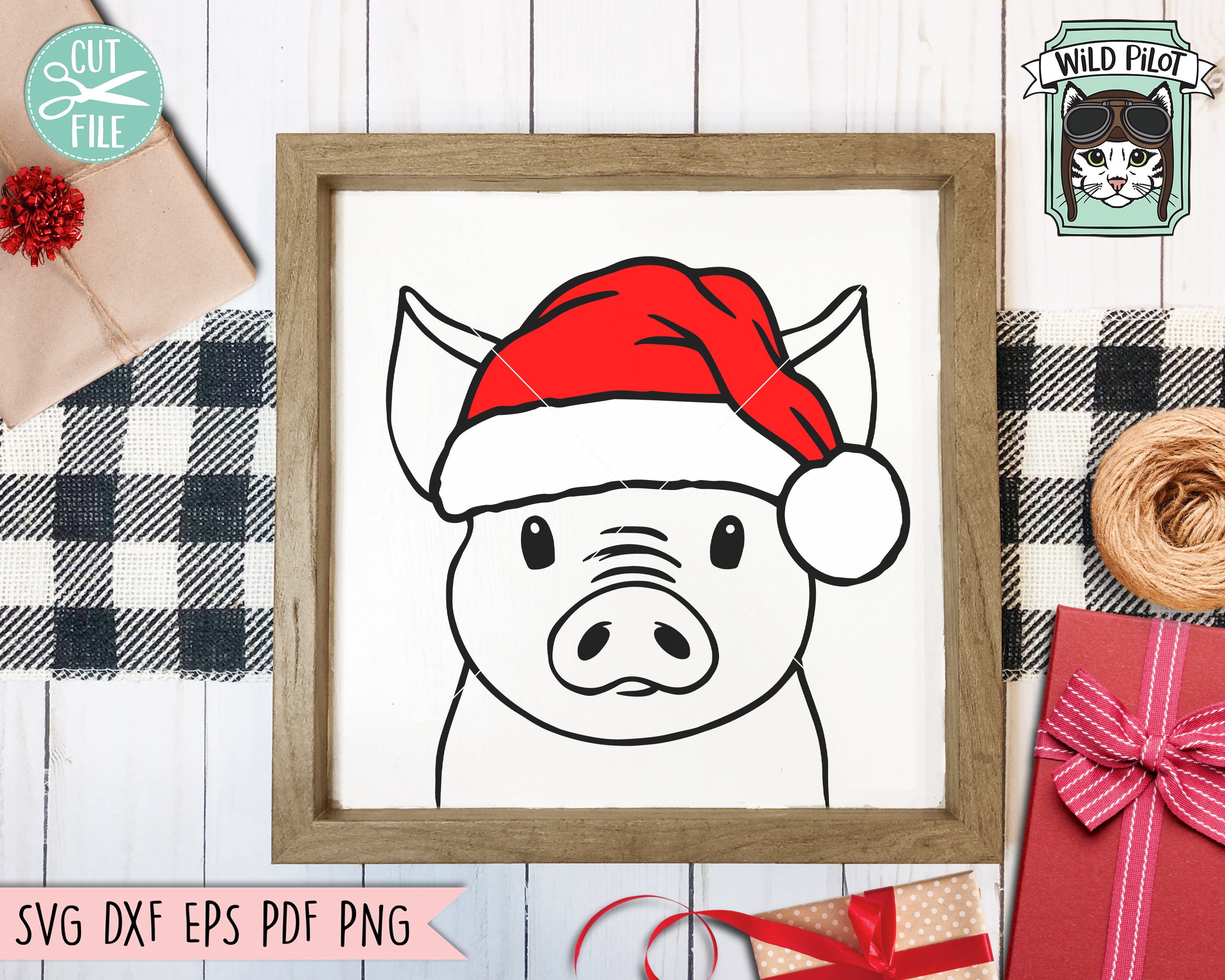 Pig Santa Hat Svg File, Pig With Hat Svg, Christmas Svg File, Pig Svg ...