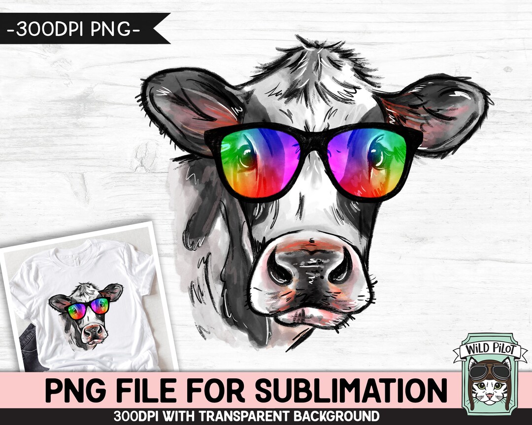 Cow SUBLIMATION PNG, Cow Glasses Png File, Rainbow Sunglasses Cow Png ...