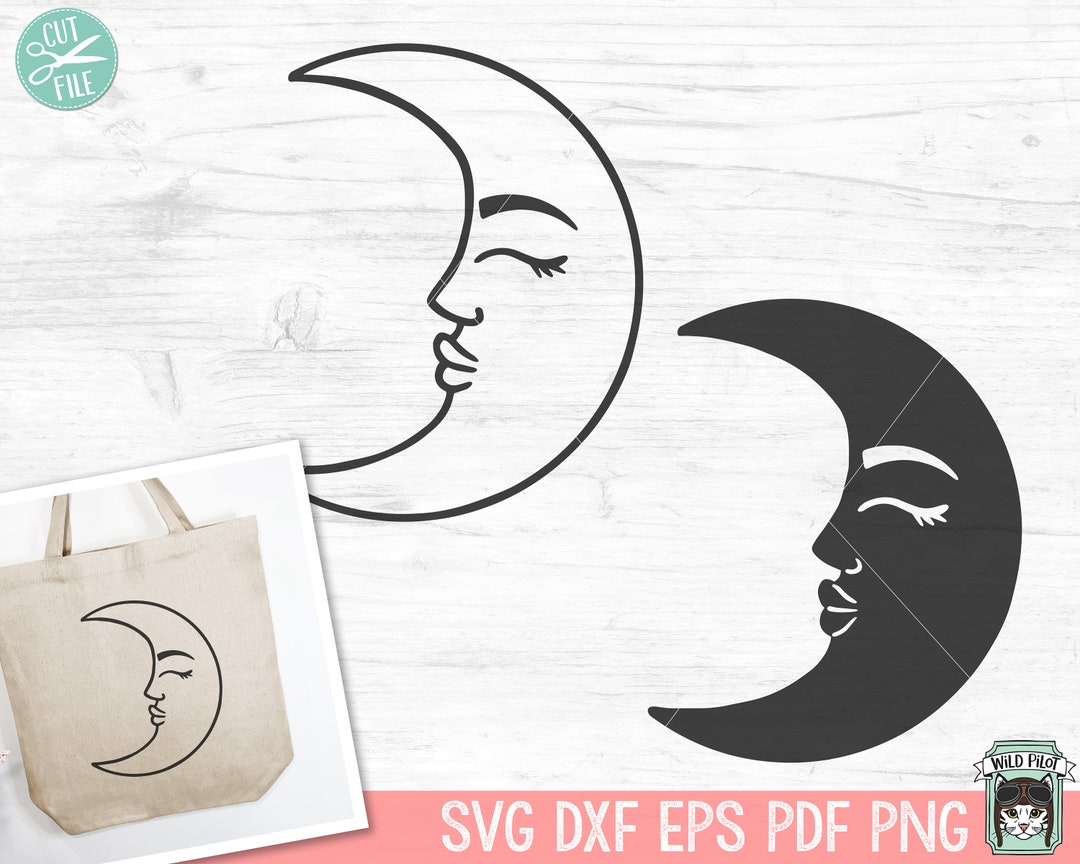 Moon SVG Cut File, Moon PNG, Man in the Moon SVG File, Moon Clipart ...