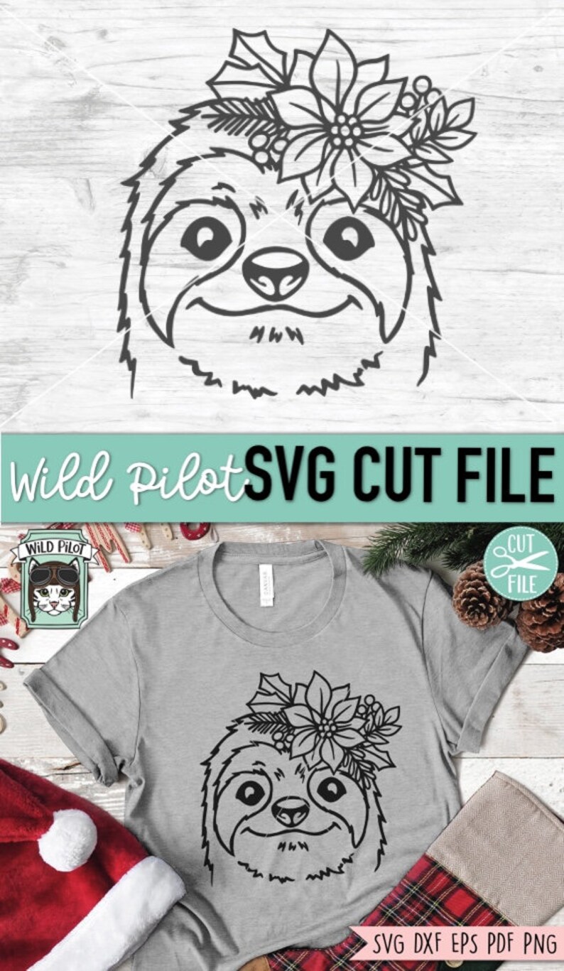 Christmas Sloth SVG File Sloth Poinsettia SVG Sloth Cut | Etsy