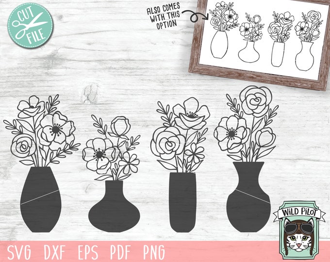 Flower Vase SVG File, Flower SVG Files, Flower Cut Files, Floral Vase ...