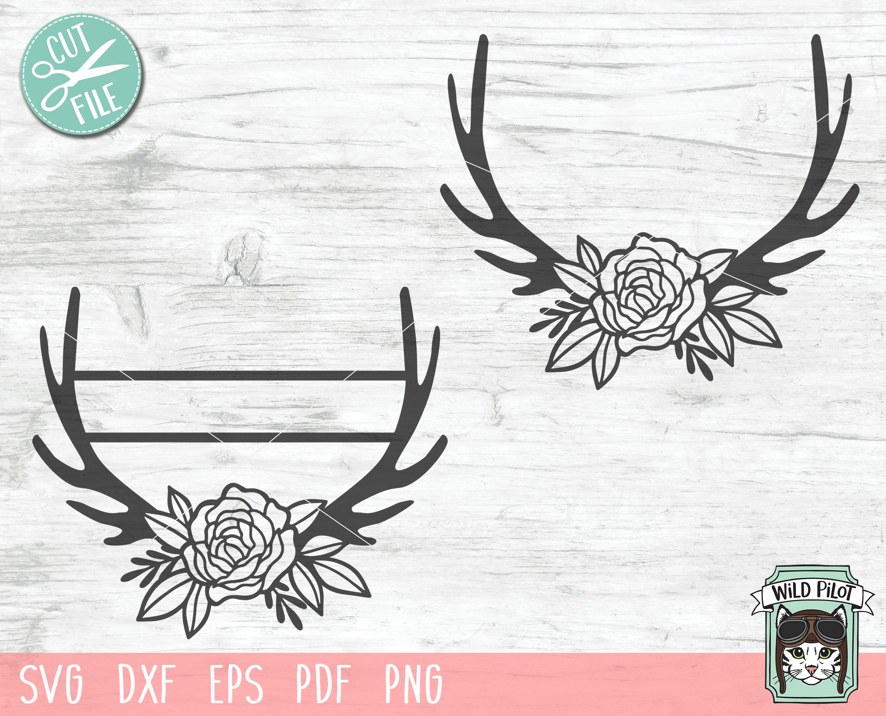 Floral Deer Antlers SVG, Antler Monogram Svg, Antler Last Name Sign Svg ...