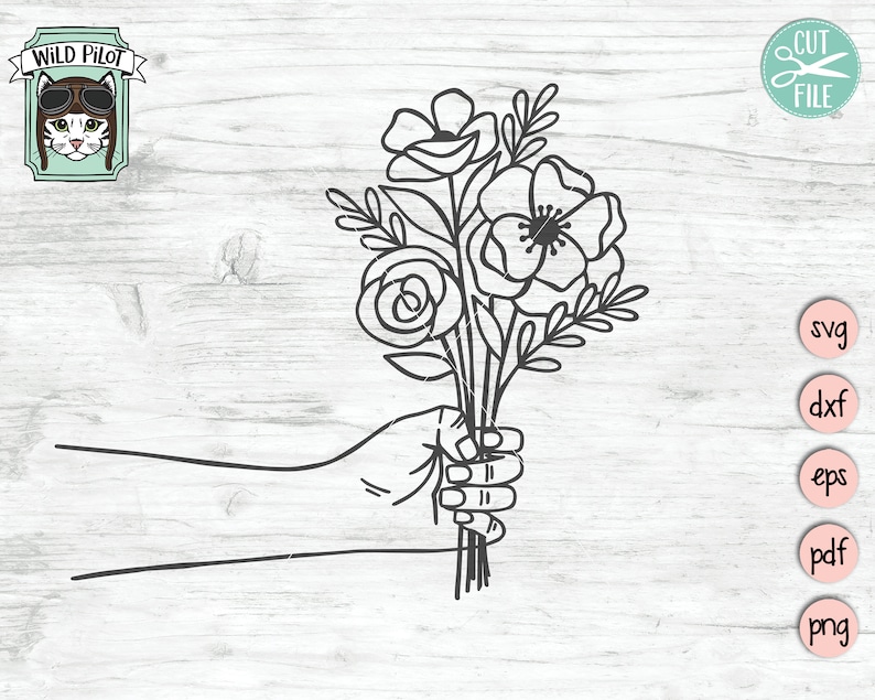 Hand Holding Flowers Svg File, Hand Holding Bouquet Cut File, Flower ...
