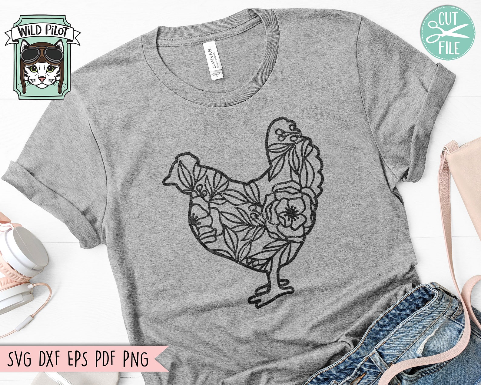 Chicken Silhouette SVG File Chicken Cut File Floral Chicken | Etsy