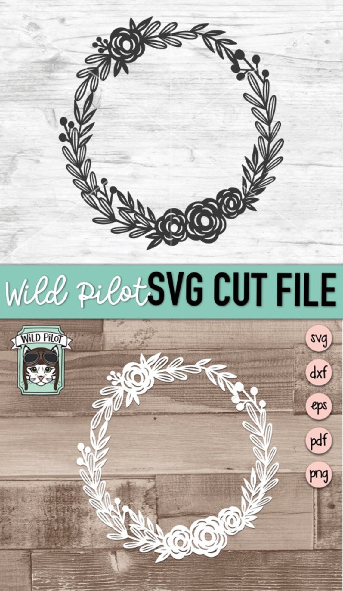 Wreath SVG File Flower Wreath Cut File Wreath Vector Floral - Etsy
