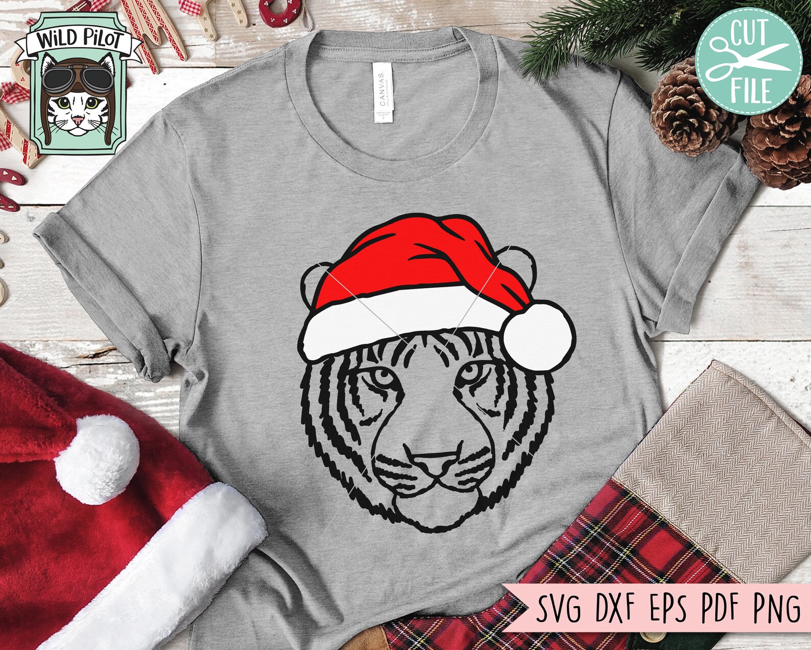Tiger Santa Hat Svg File Tiger With Hat Svg Christmas Svg - Etsy