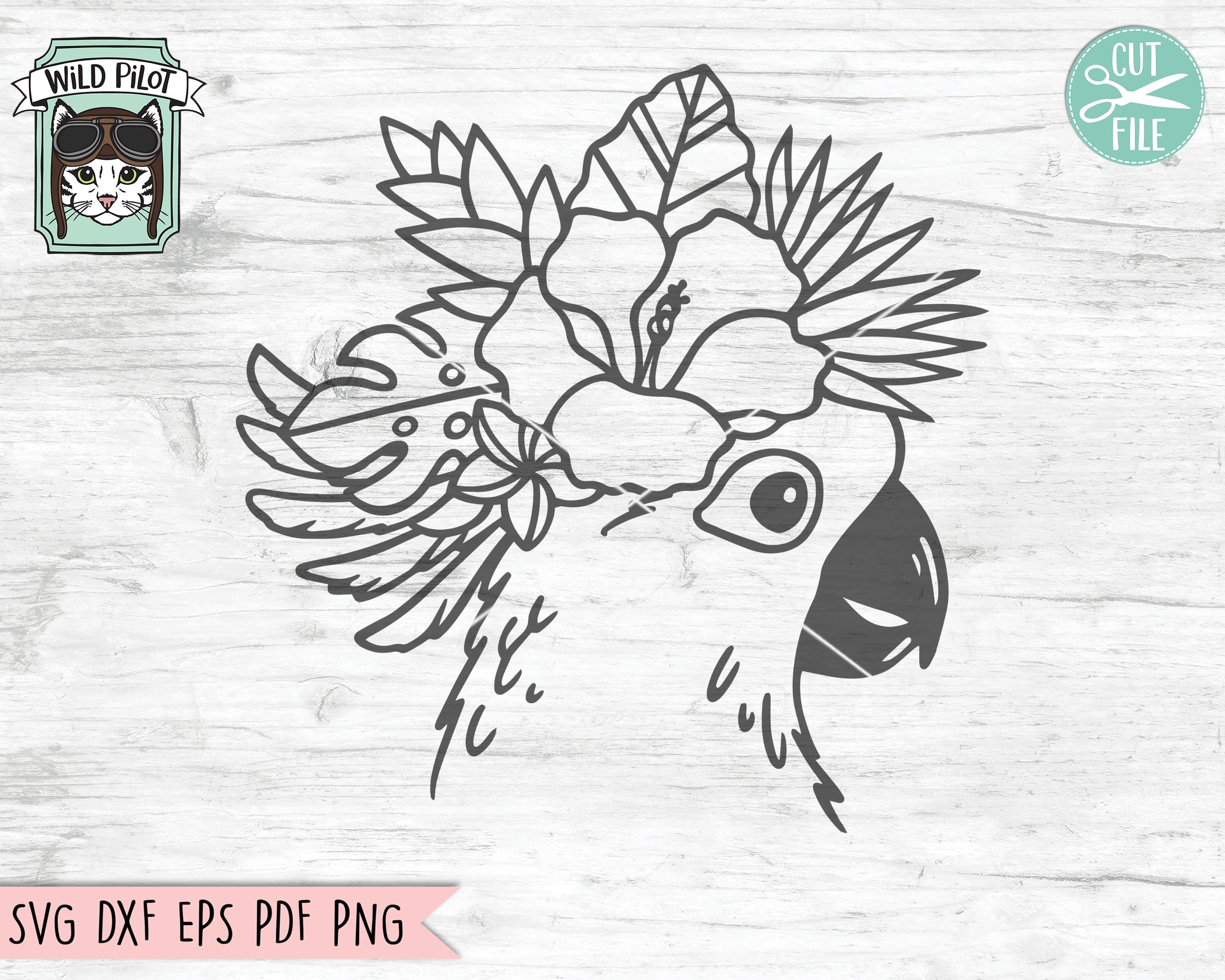 Cockatoo SVG Cut File, Cockatoo Tropical Flowers Svg, Hibiscus SVG ...