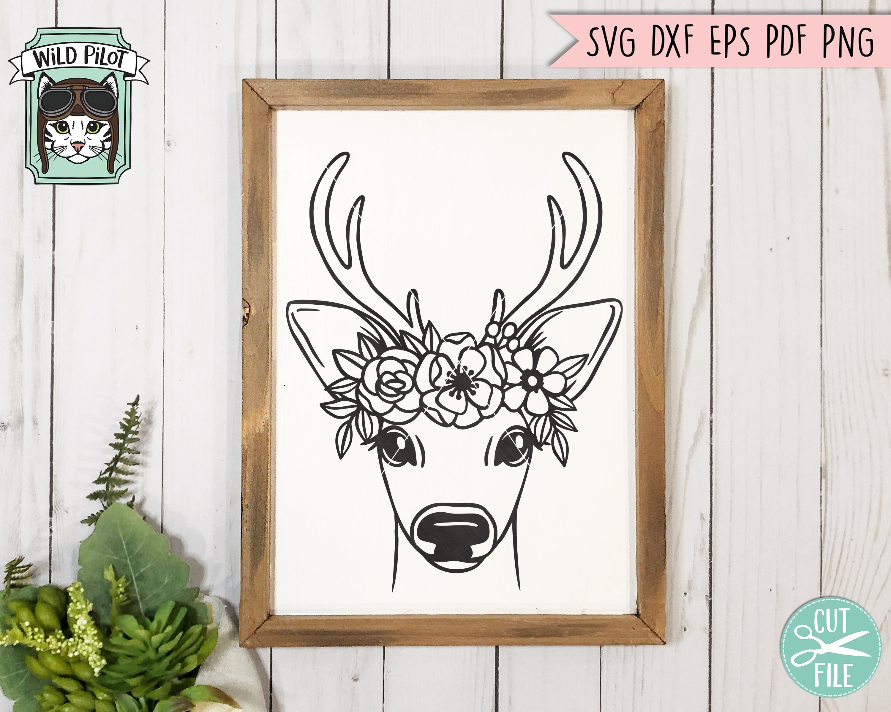 Deer Face SVG Reindeer Svg Deer Flower Crown SVG Deer Cut - Etsy