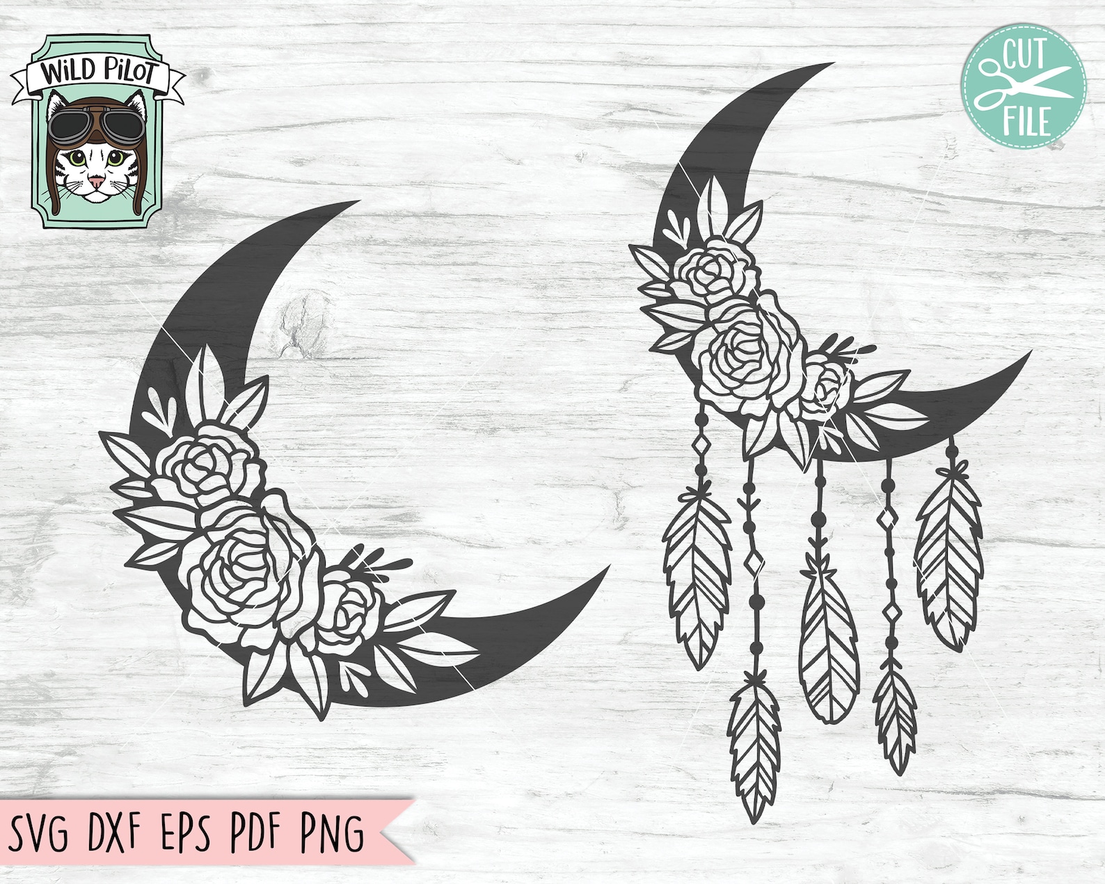 Moon Flowers Svg File, Moon Floral Svg, Dreamcatcher Svg File, Moon ...