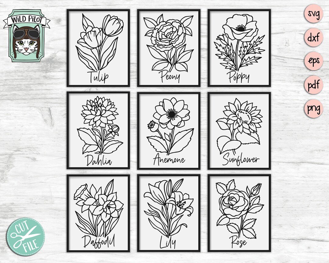 Flower Bundle SVG, Flower Svg File, Floral Svg, Botanical Illustrations ...