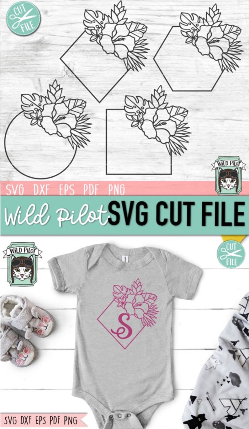 Tropical Flower Frame SVG File, Hibiscus Monogram Frame, Flower Border ...