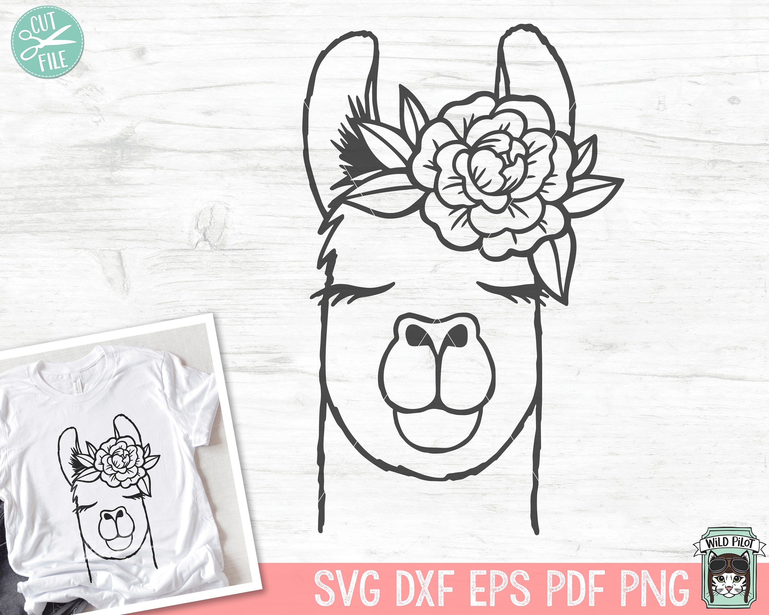 Llama SVG File, Llama Flower Crown SVG, Floral Llama Cut File, Animal ...