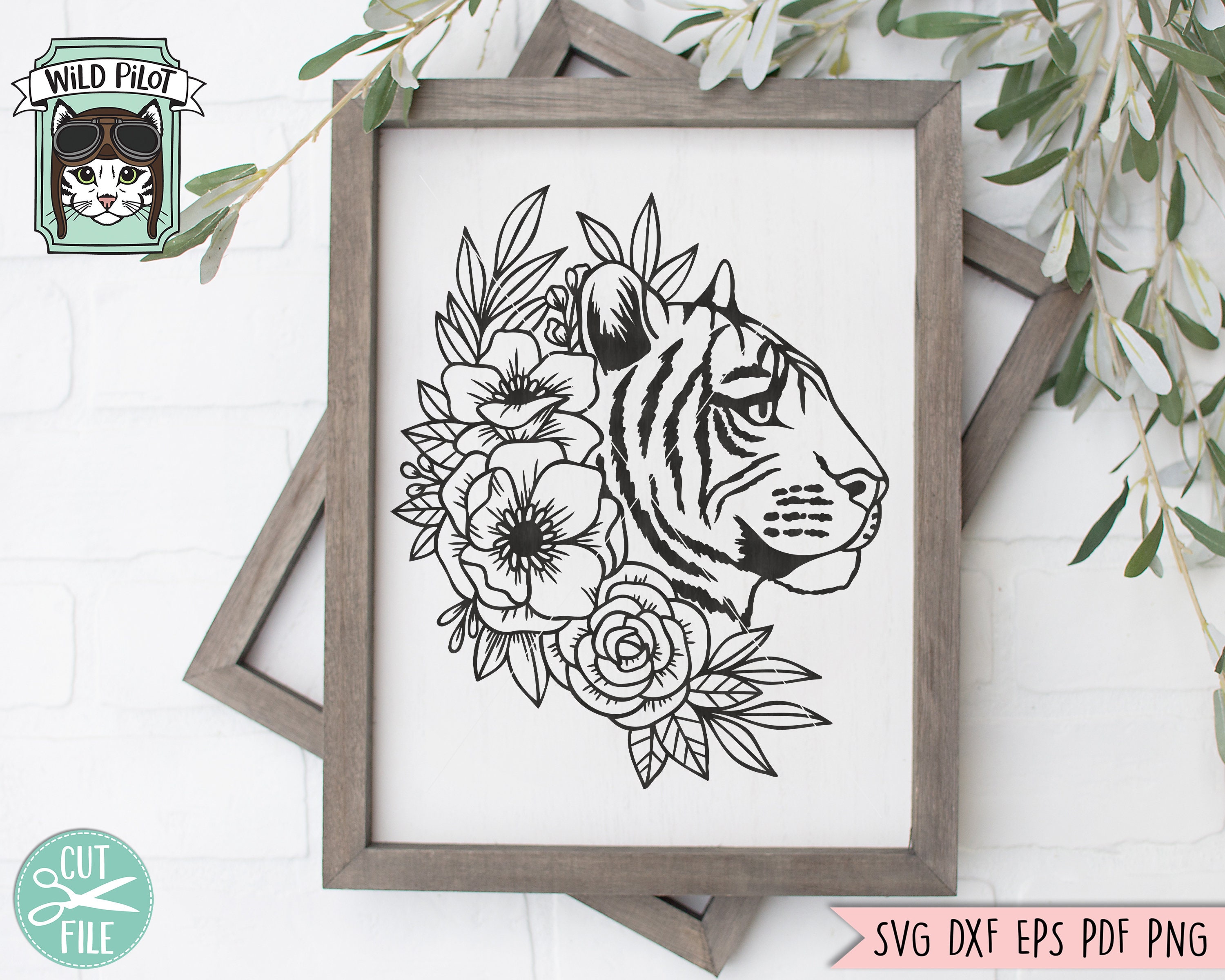 Tiger SVG File Tiger With Flowers SVG Floral Tiger Svg | Etsy