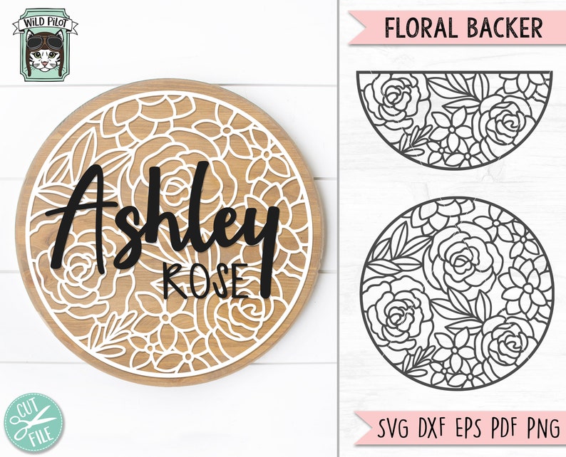 Flower Round Sign SVG, Name Backer SVG File, Flower Half Round Svg ...