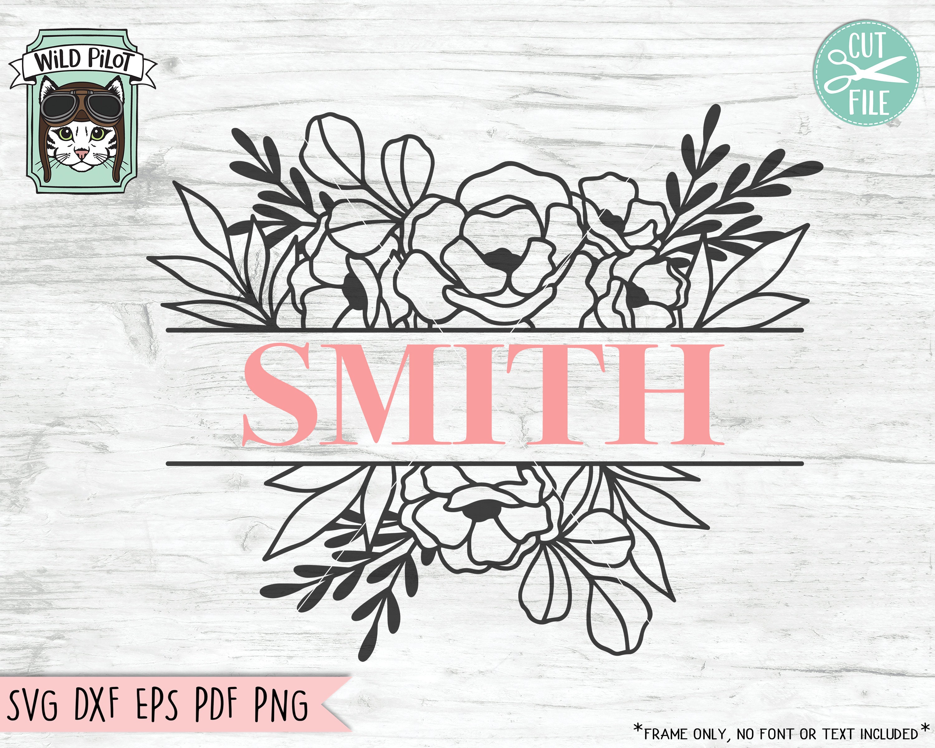 Floral Split Monogram Frame SVG File Split Monogram Svg - Etsy