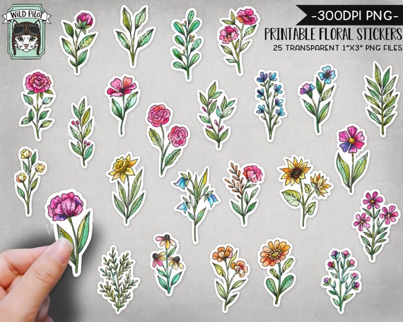 PRINTABLE Flower Sticker Files PNG File Watercolor Flower | Etsy