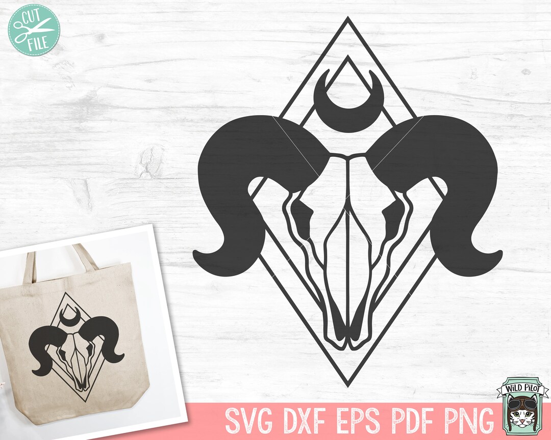 Ram Skull SVG Cut File, Ram Skull PNG, Mystical Svg, Crescent Moon Svg ...