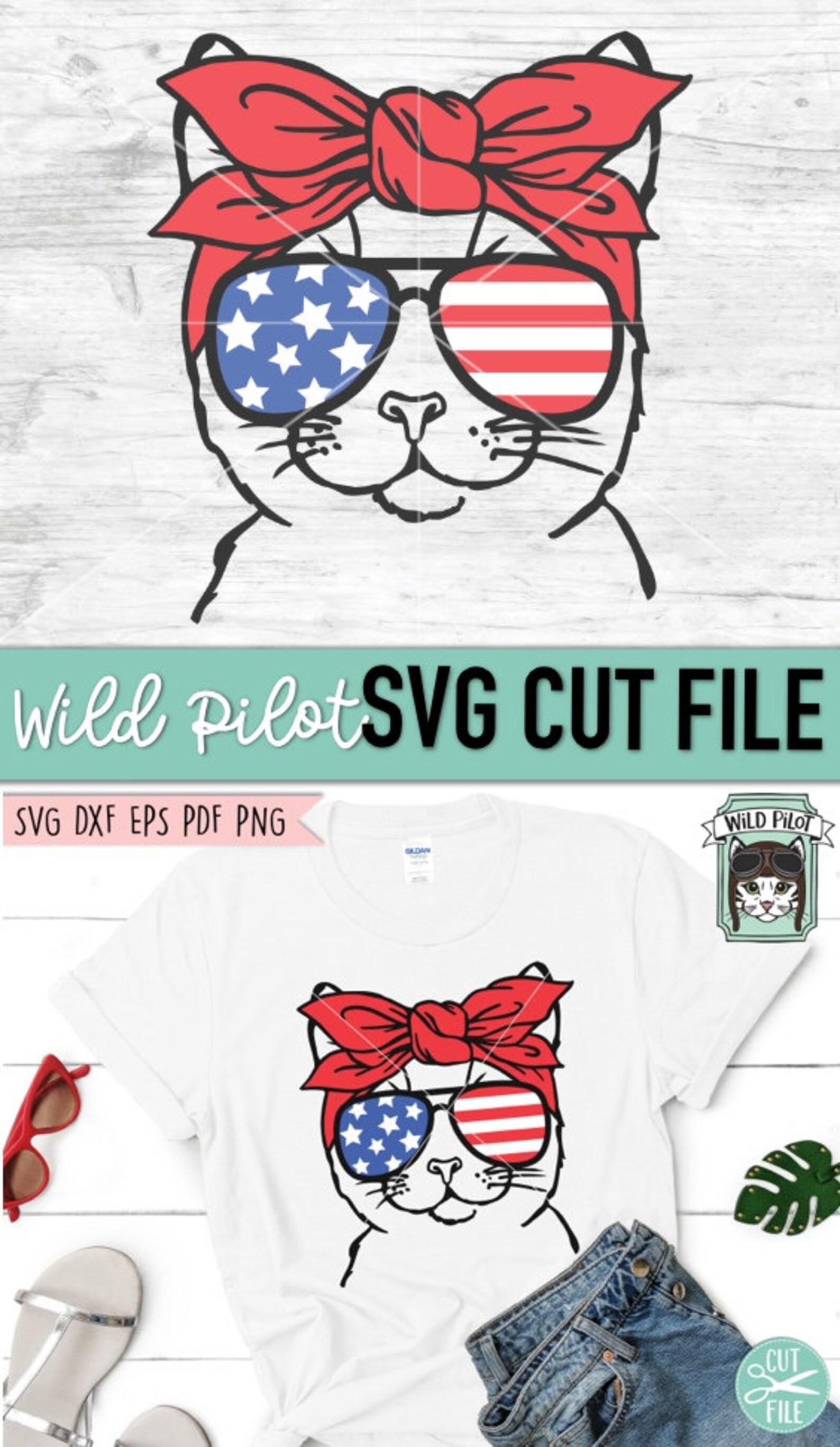 July 4th Cat SVG Fourth of July Cat Svg File Cat Glasses - Etsy