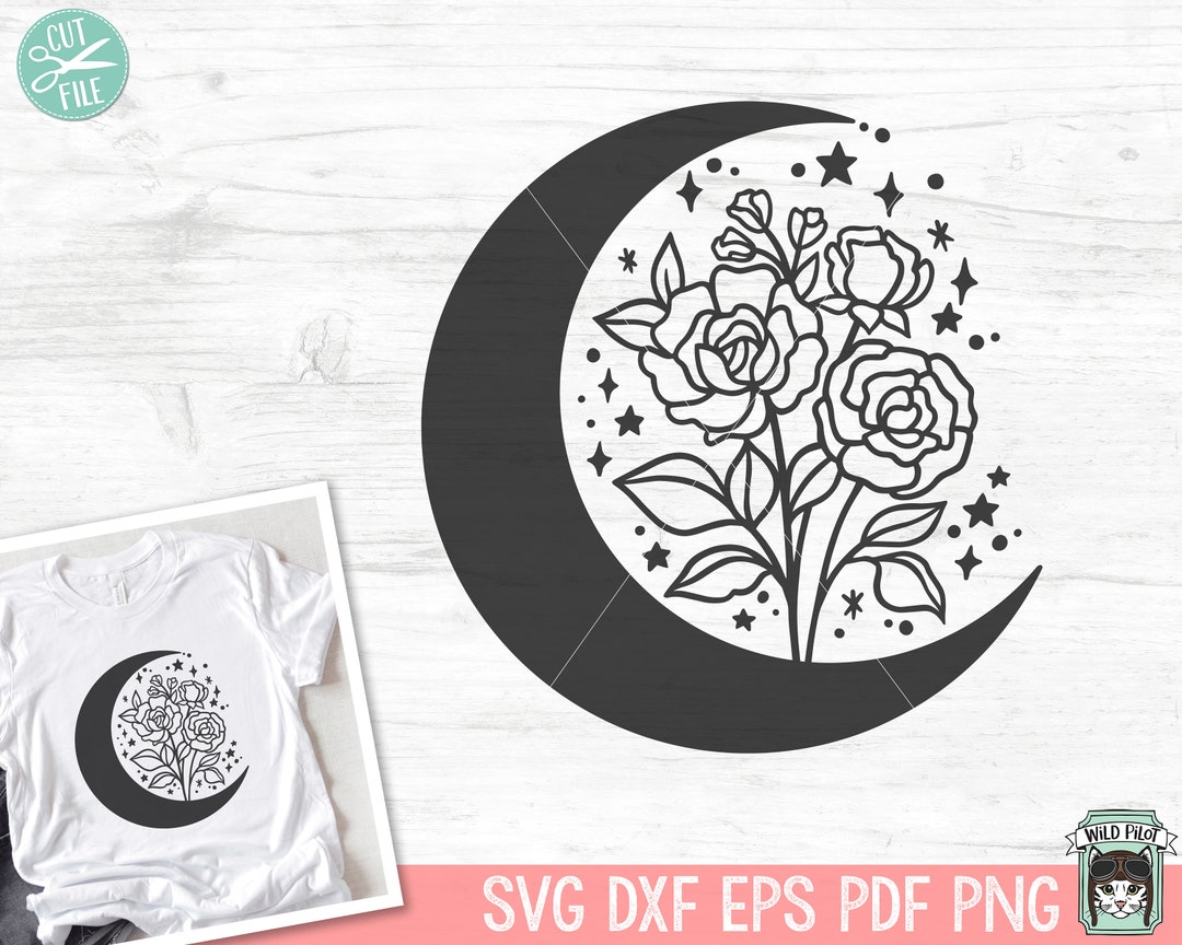 Moon Flowers SVG File, Moon Floral SVG File, Moon PNG, Flowers Png ...