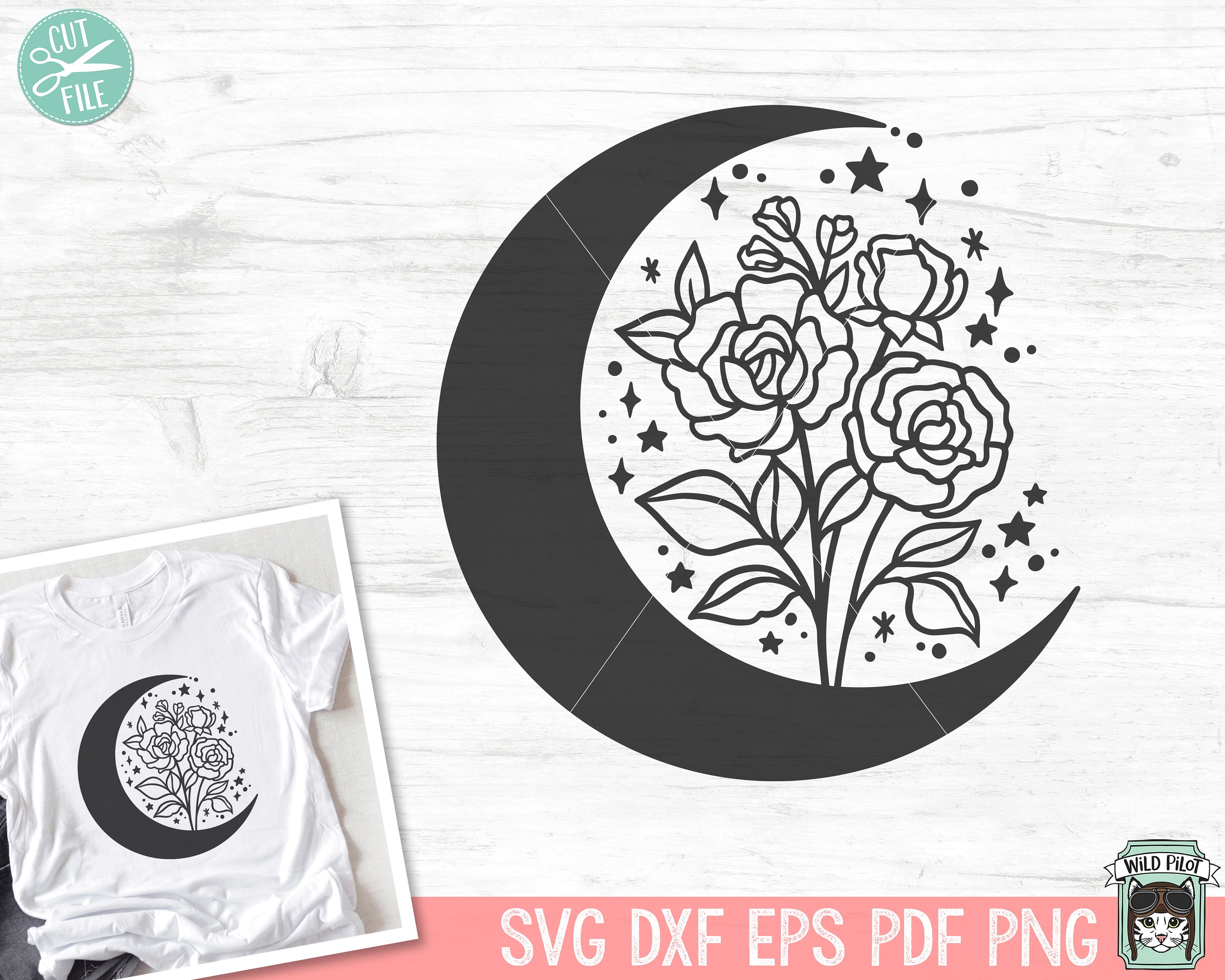 Moon Flowers SVG File, Moon Floral SVG File, Moon PNG, Flowers Png ...