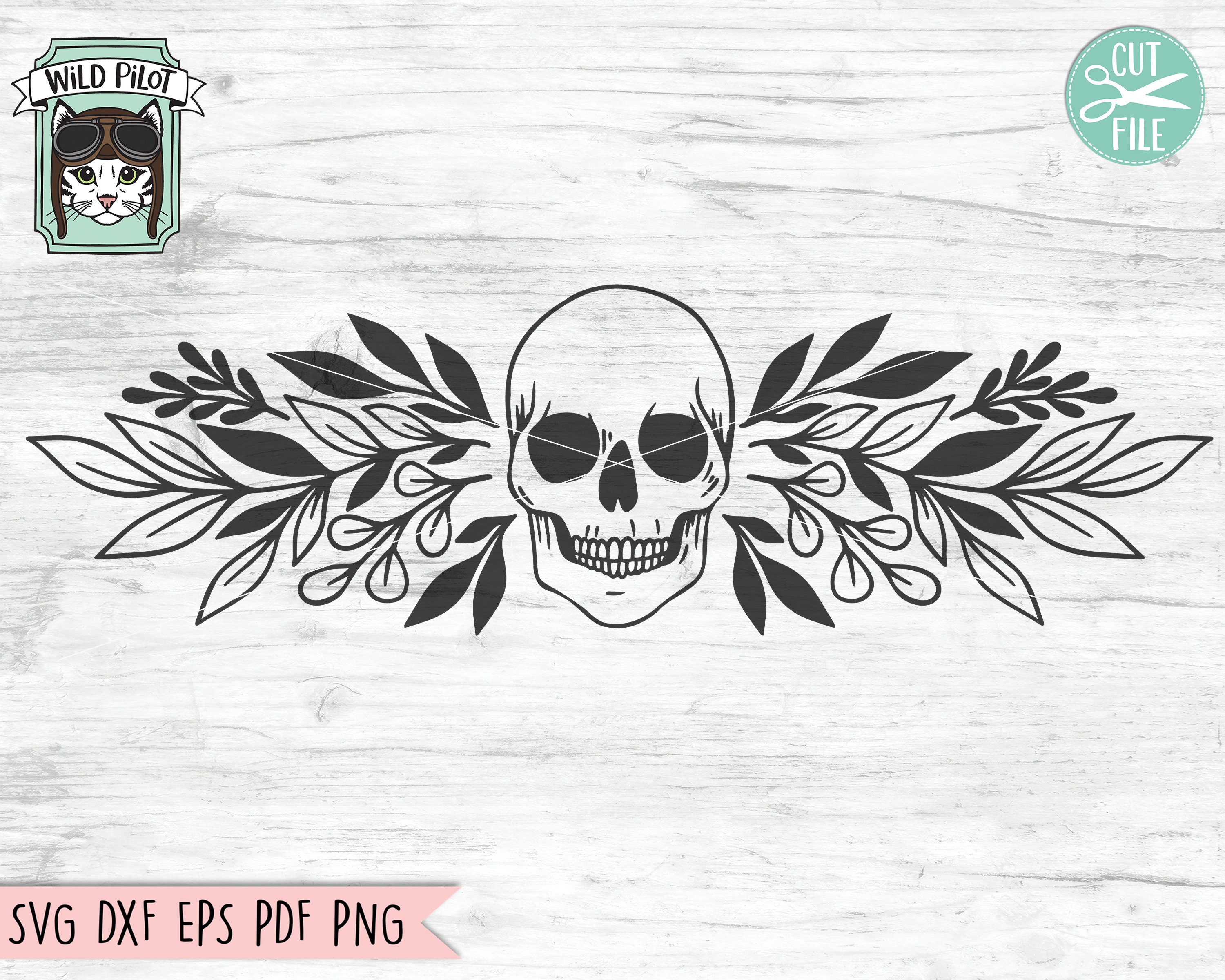 Skull Border Svg File, Skull Svg, Skull Leaves Border Svg, Skull Cut ...
