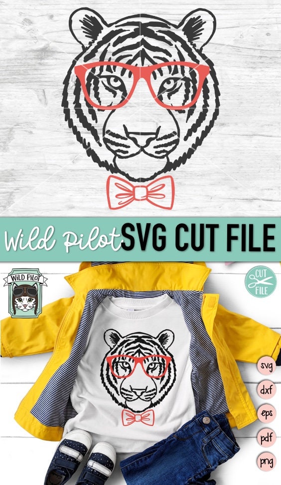 Tiger Svg File, Tiger With Glasses Bowtie Svg, Tiger Cut File, Animal ...