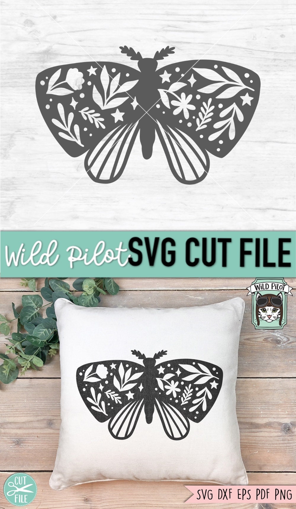 Moth SVG File Moth Laurel Leaves SVG File Moth Cut File - Etsy Australia