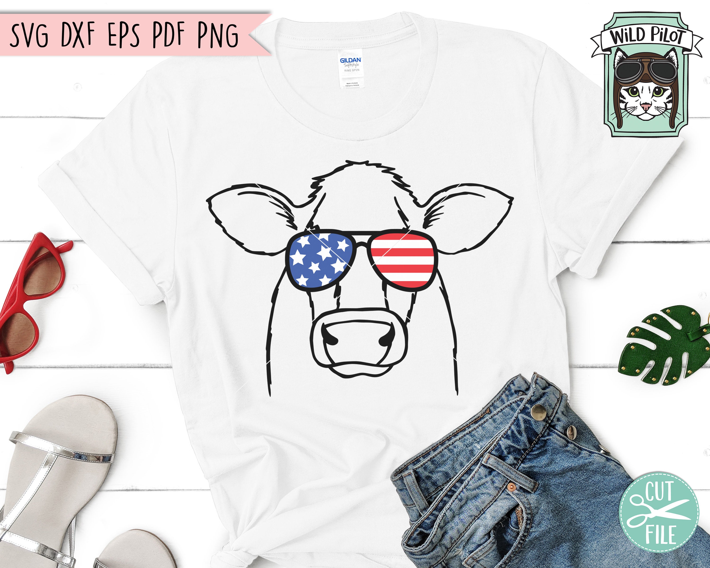 July 4th Cow SVG, Fourth of July Cow Svg File, Cow Glasses Clip Svg ...