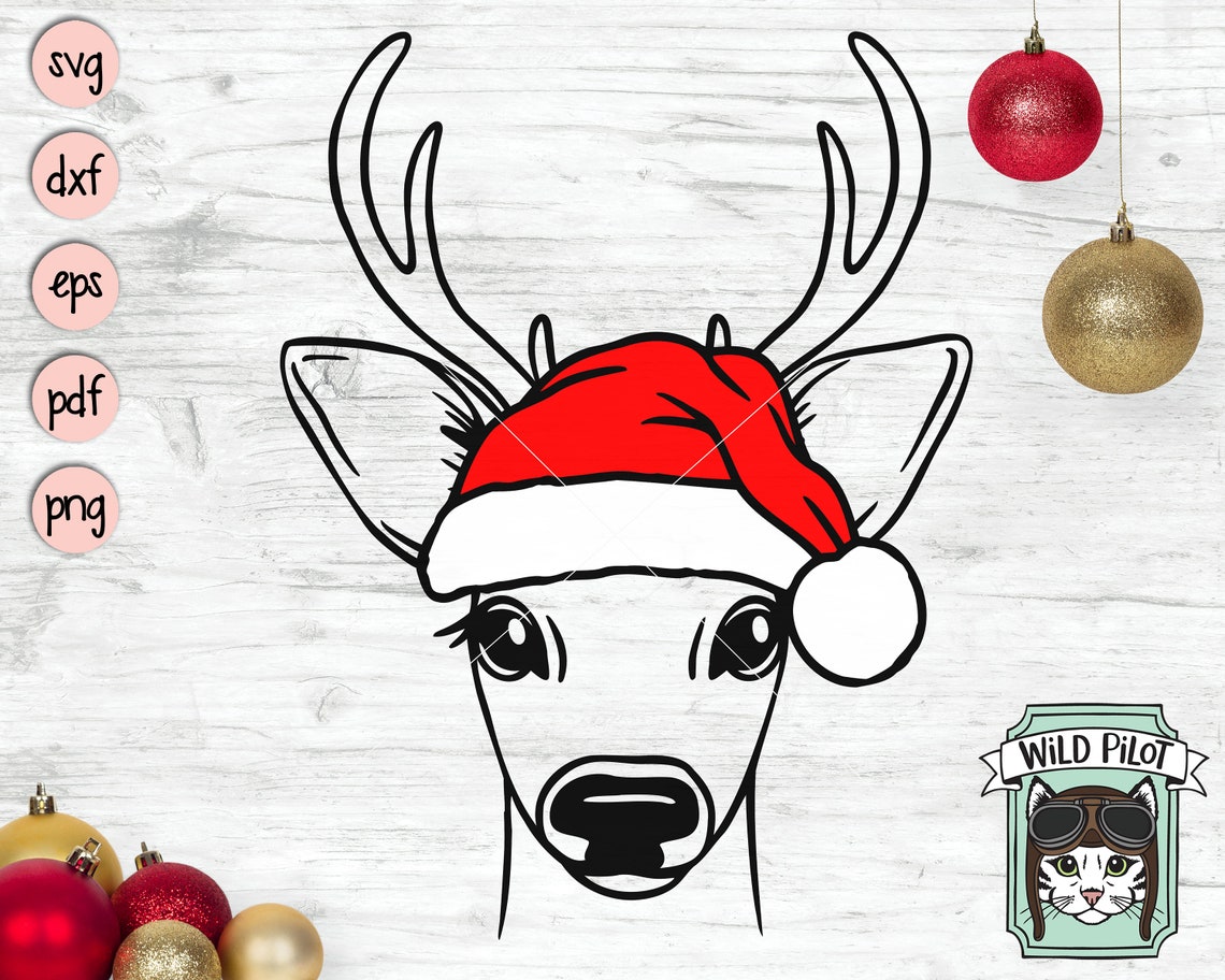 Deer Santa Hat Svg File, Reindeer With Hat Svg, Christmas Svg File ...