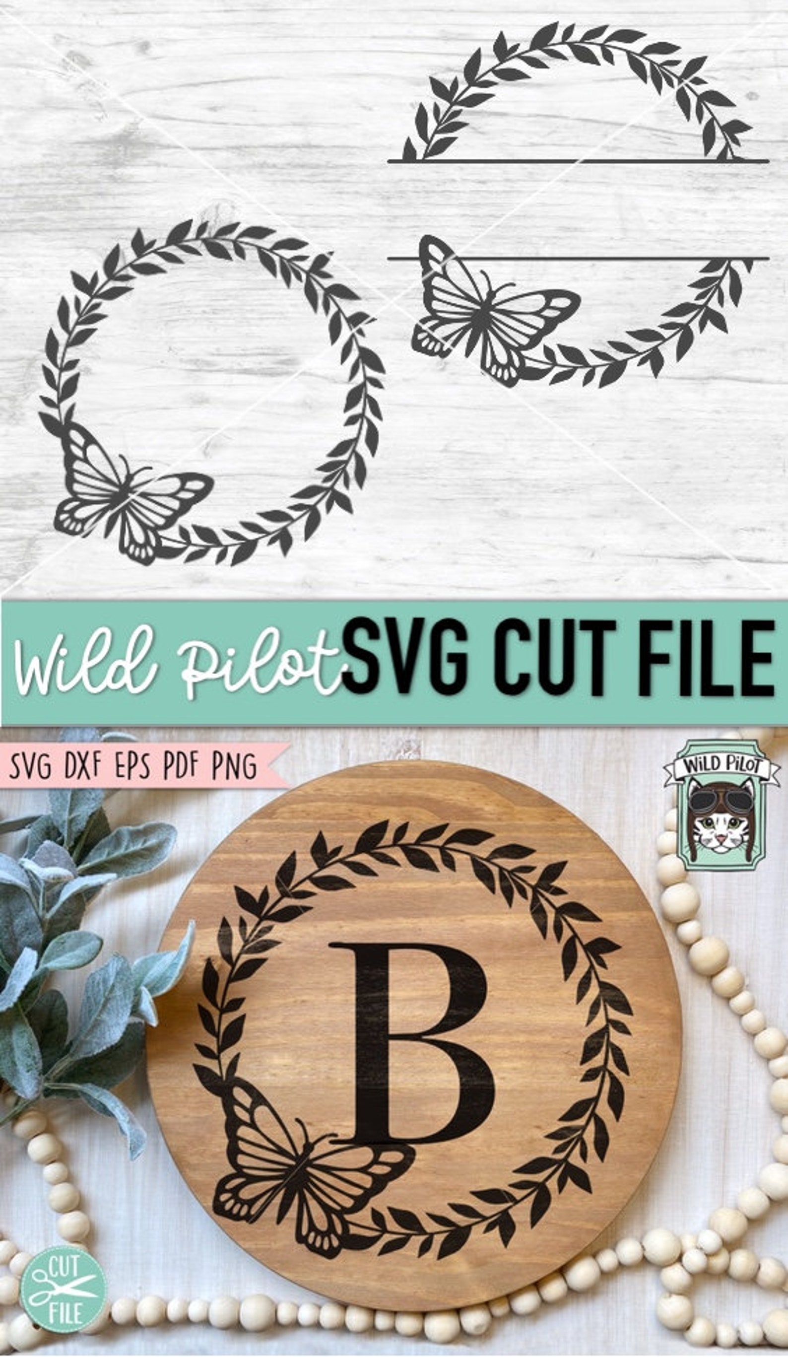 Butterfly Wreath SVG File, Butterfly Monogram SVG File, Butterfly SVG ...