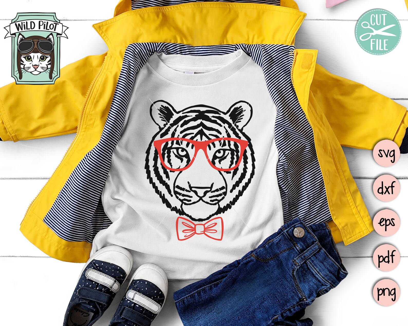 Tiger Svg File Tiger With Glasses Bowtie Svg Tiger Cut File - Etsy