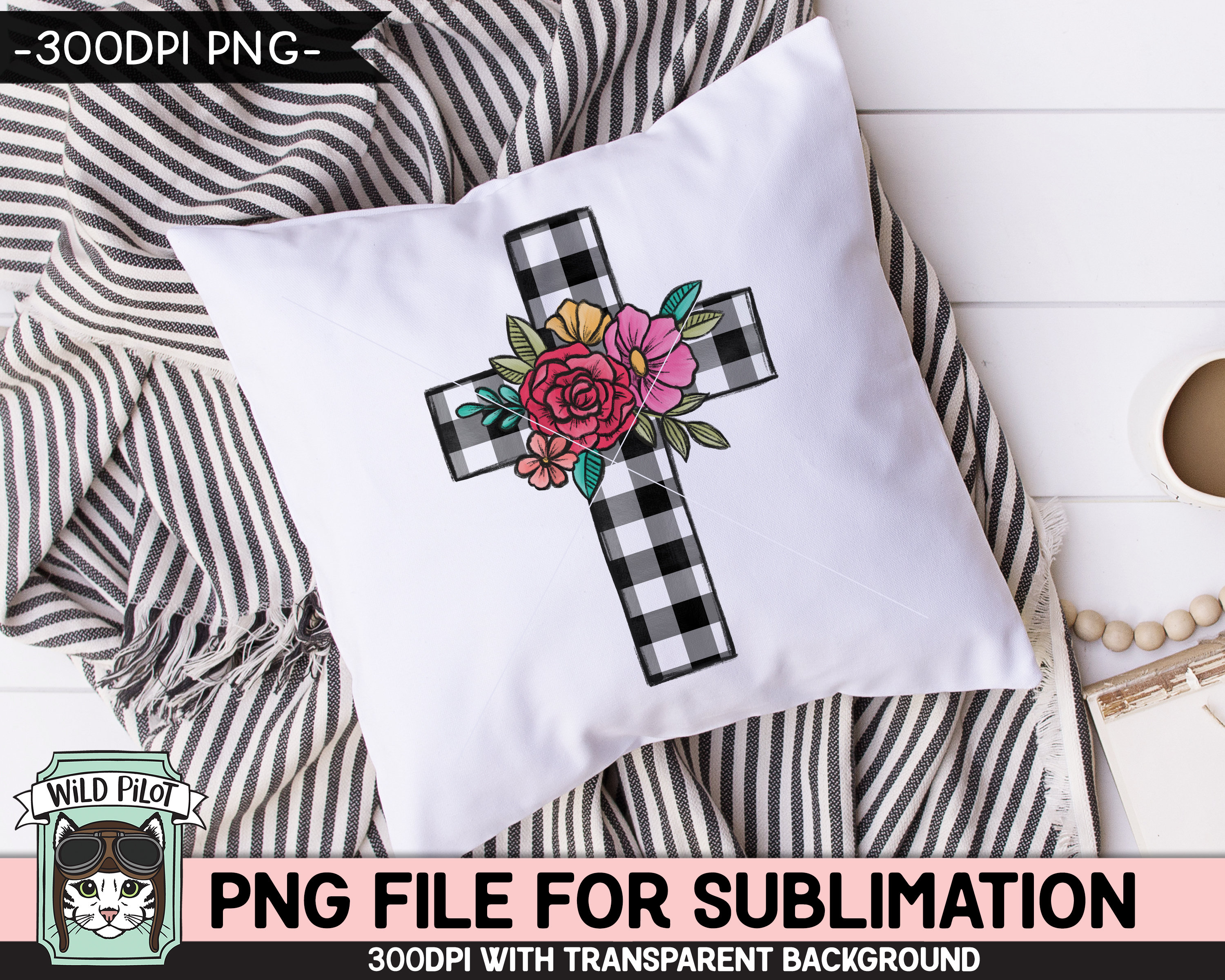 Floral Plaid Cross SUBLIMATION Design PNG, Easter Sublimation ...