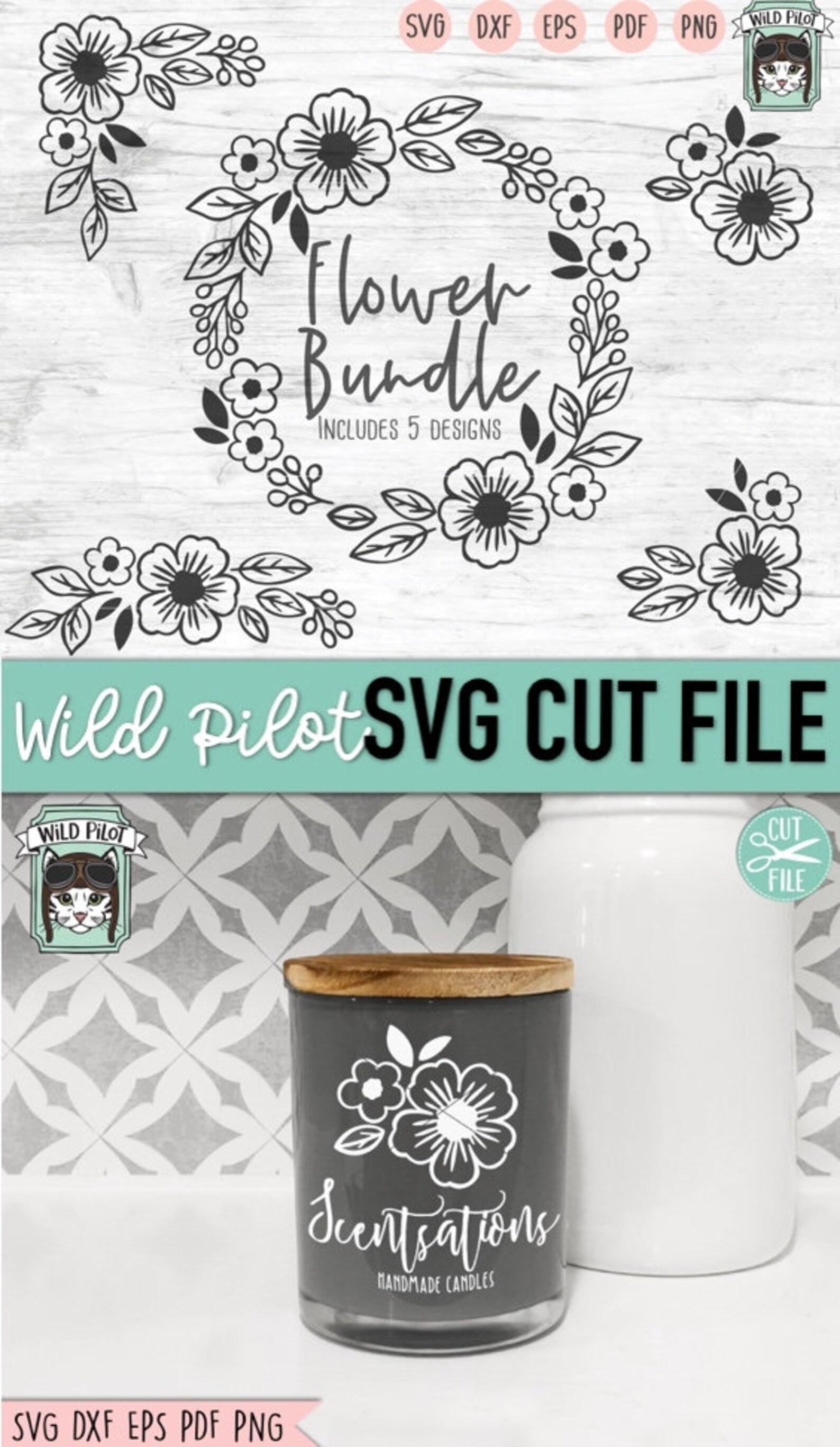 Flower SVG Files Flower Wreath SVG File Flower Borders | Etsy