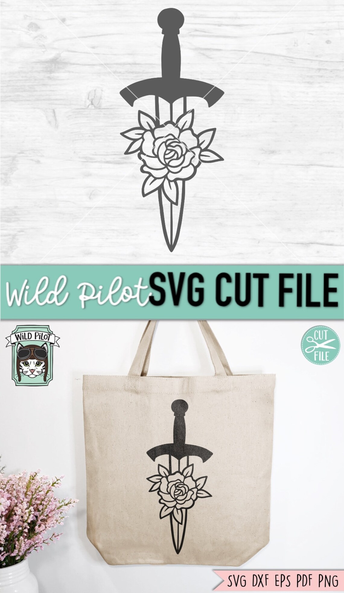 Sword Svg, Flower Sword Svg File, Floral Sword Cut File, Knife Clip Art ...