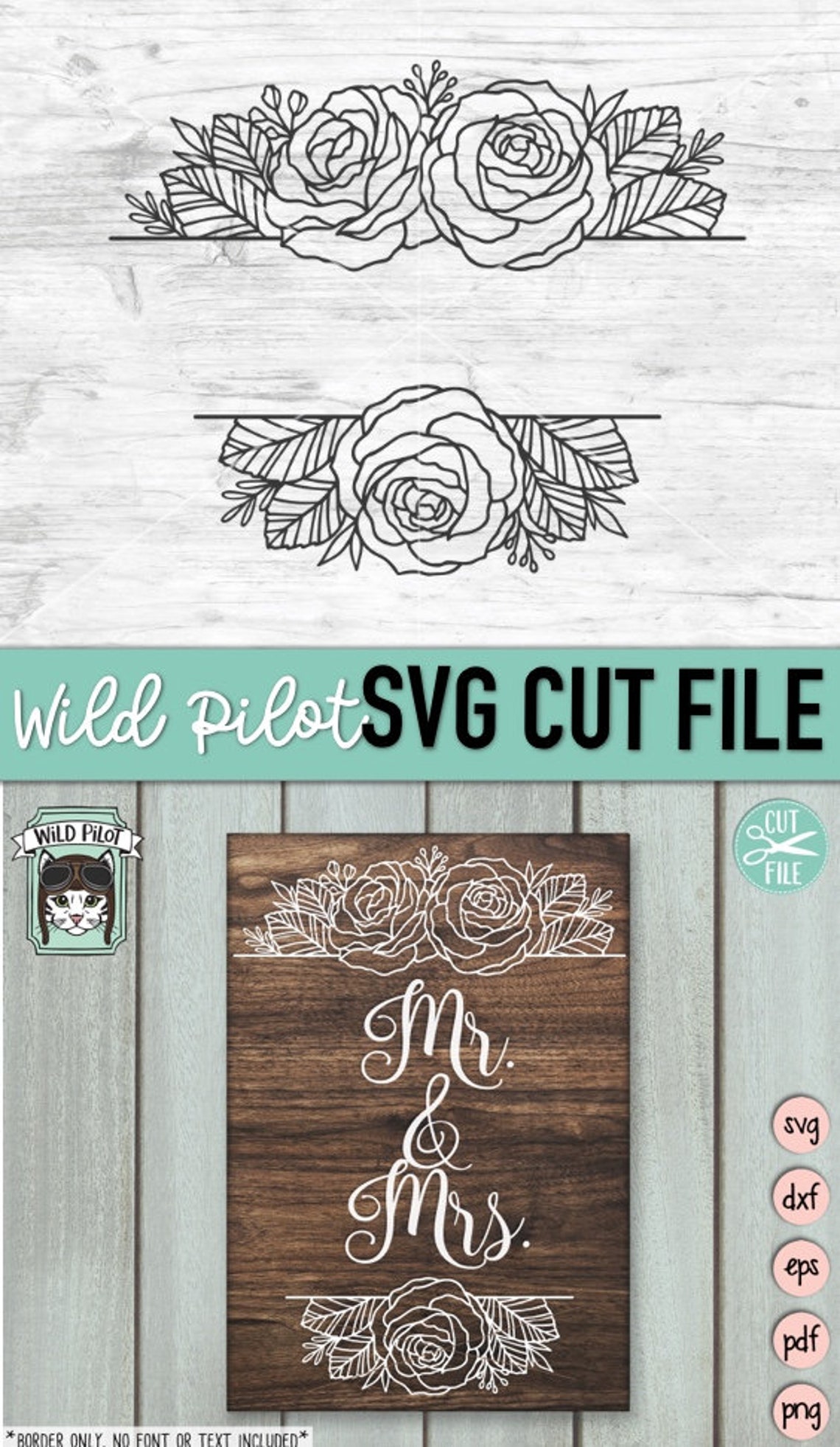 Flower Border SVG Flower Monogram Rose Border Svg Split - Etsy