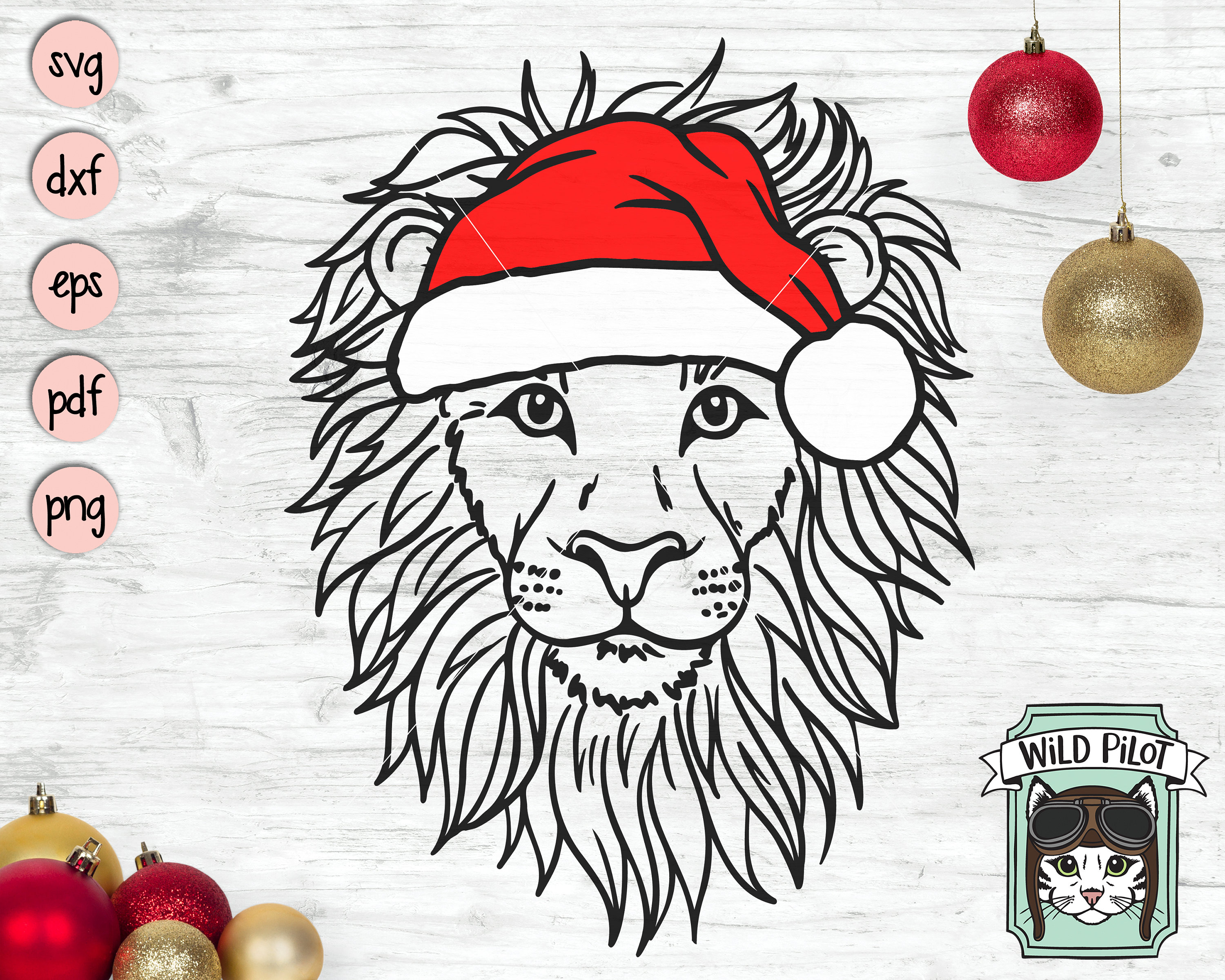Lion Santa Hat Svg File, Lion With Hat Svg, Christmas Svg File, Lion ...