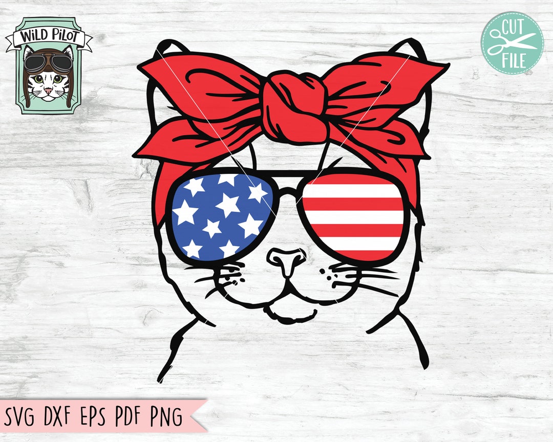July 4th Cat SVG, Fourth of July Cat Svg File, Cat Glasses Svg, July ...