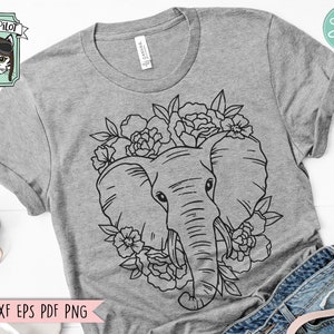 Elephant SVG File, Elephant With Flowers SVG, Elephant Cut File, Animal ...
