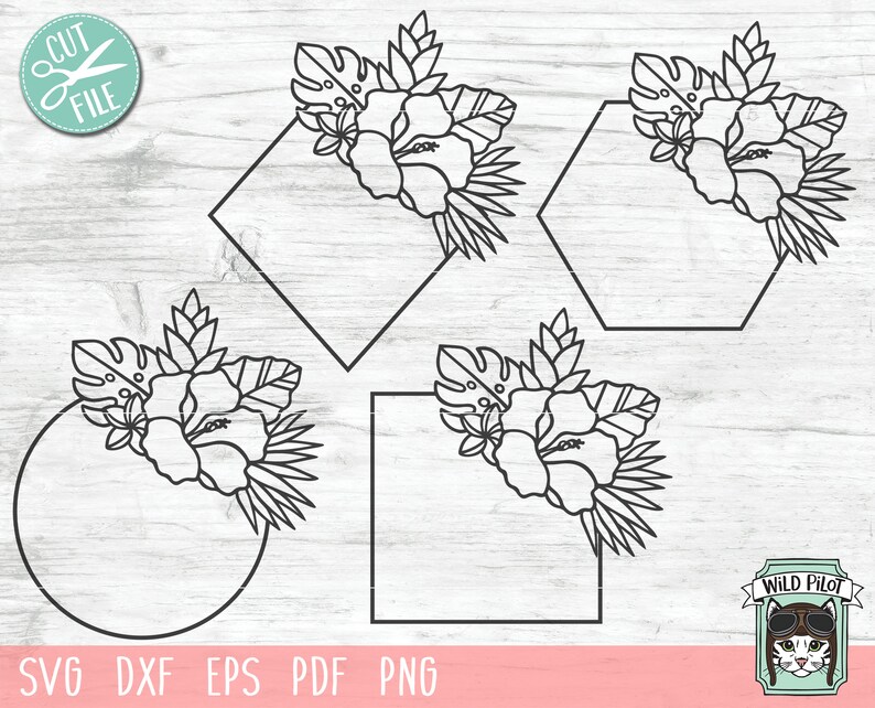 Tropical Flower Frame SVG File, Hibiscus Monogram Frame, Flower Border ...