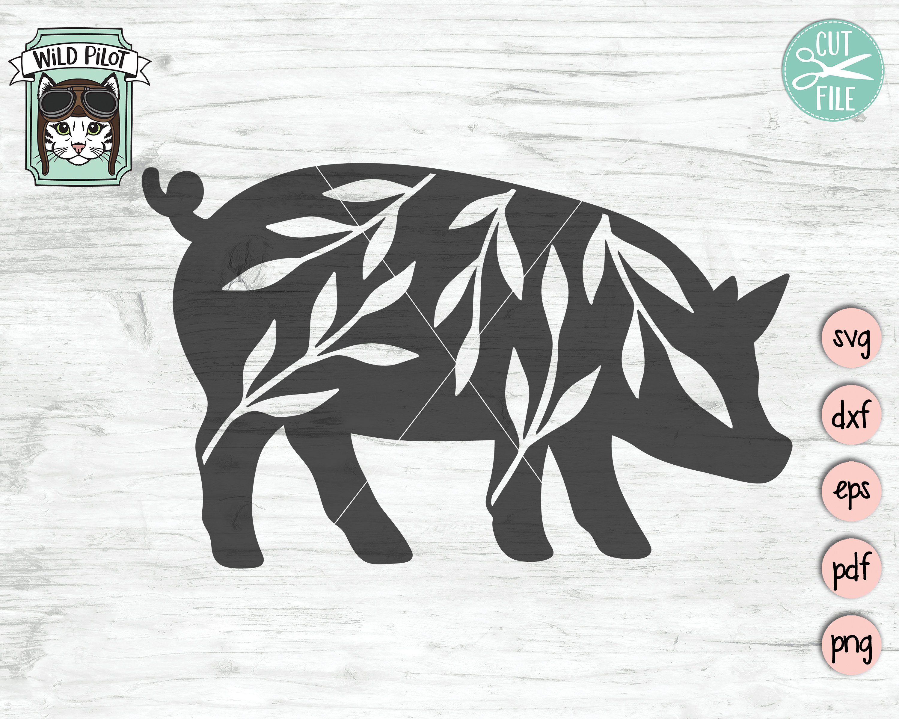 Pig SVG File, Pig Silhouette SVG, Pig Cut File, Pig Clipart, Pig Leaves ...