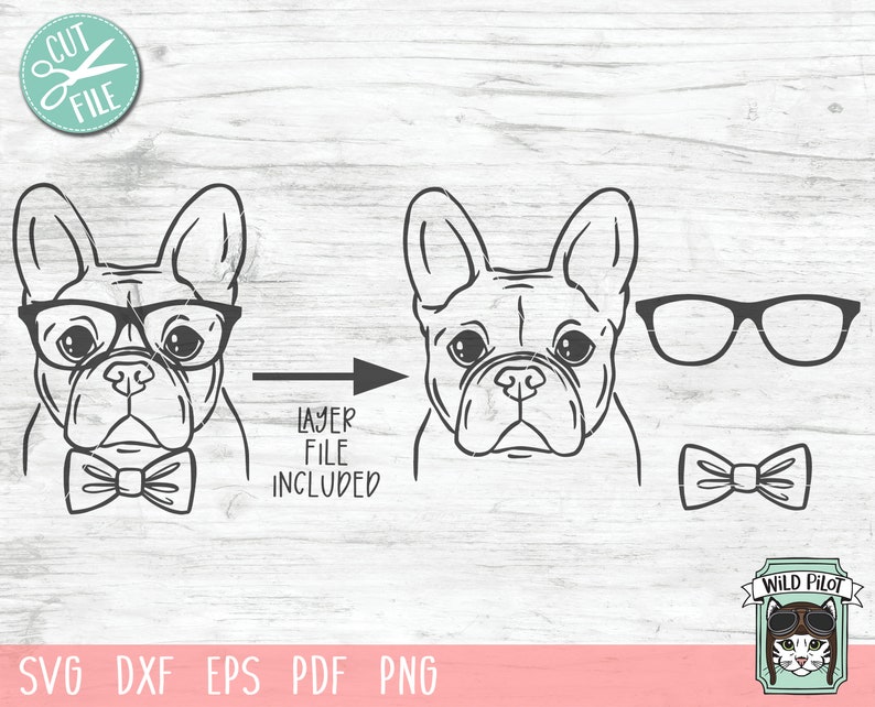 French Bulldog Svg File, Frenchie With Glasses Svg, Frenchie Cut File ...